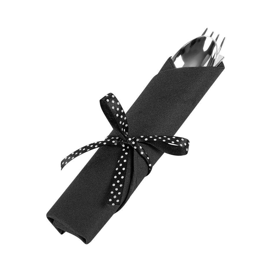 Argento Silver Plastic Cutlery Set - with Black Napkin, Polka Dot ...