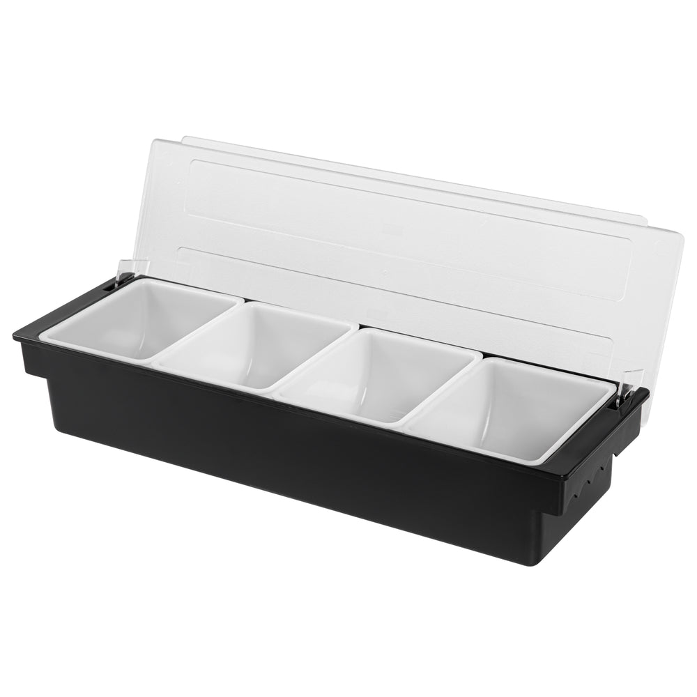Bar Lux Black Plastic Condiment Caddy - 4 Compartments - 19 1/2" x 6 1/ ...