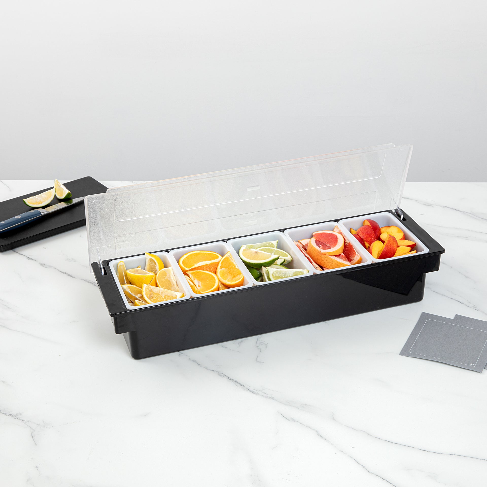 Bar Lux Black Plastic Condiment Caddy - 5 Compartments - 19 1/2" x 6 1/ ...