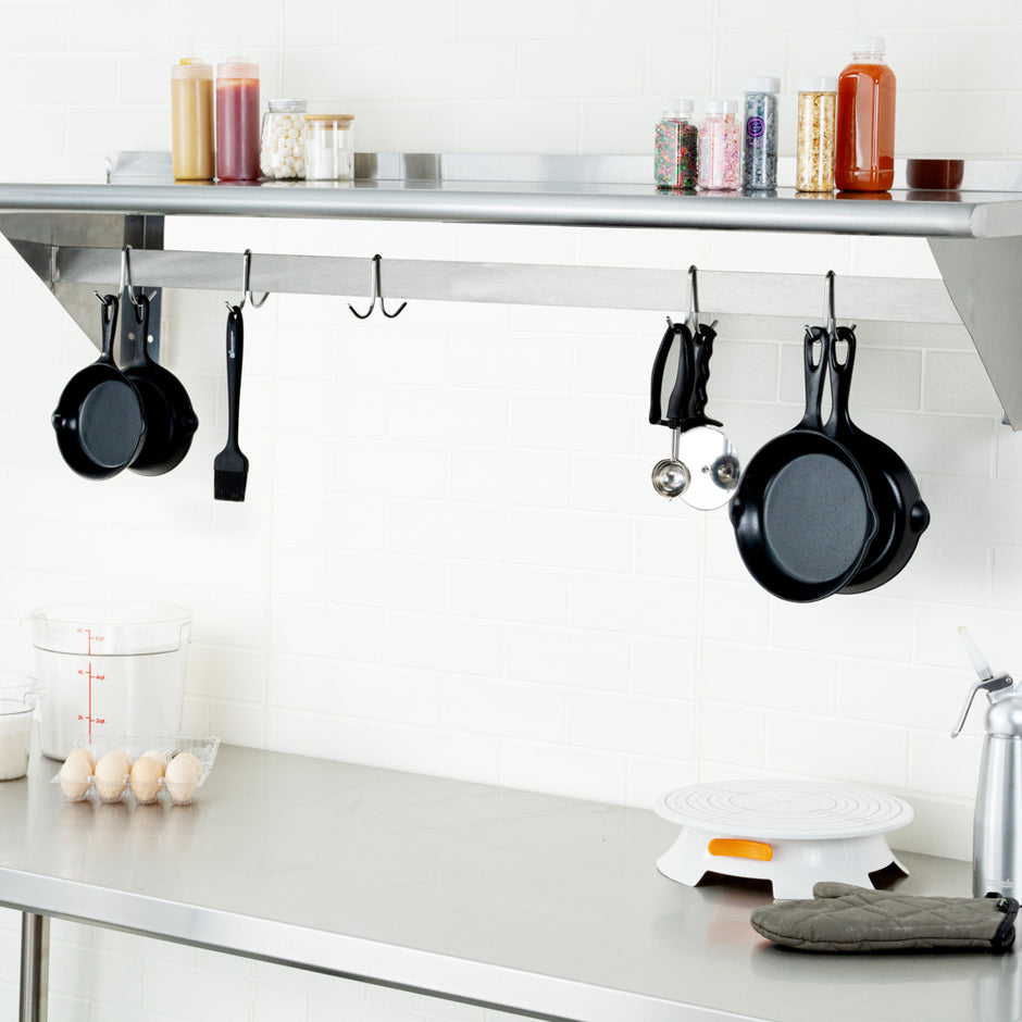 Kitchen Tek 430 Stainless Steel Wall Mounted Pot Rack - with Shelf, 5 ...